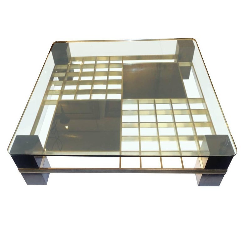 Large Square Glass Top Coffee Table, France, 1960s at 1stDibs