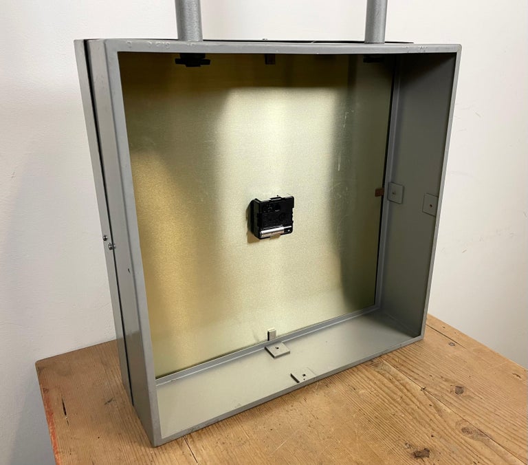 Large Square Industrial Double-Sided Factory Clock from Pragotron ...