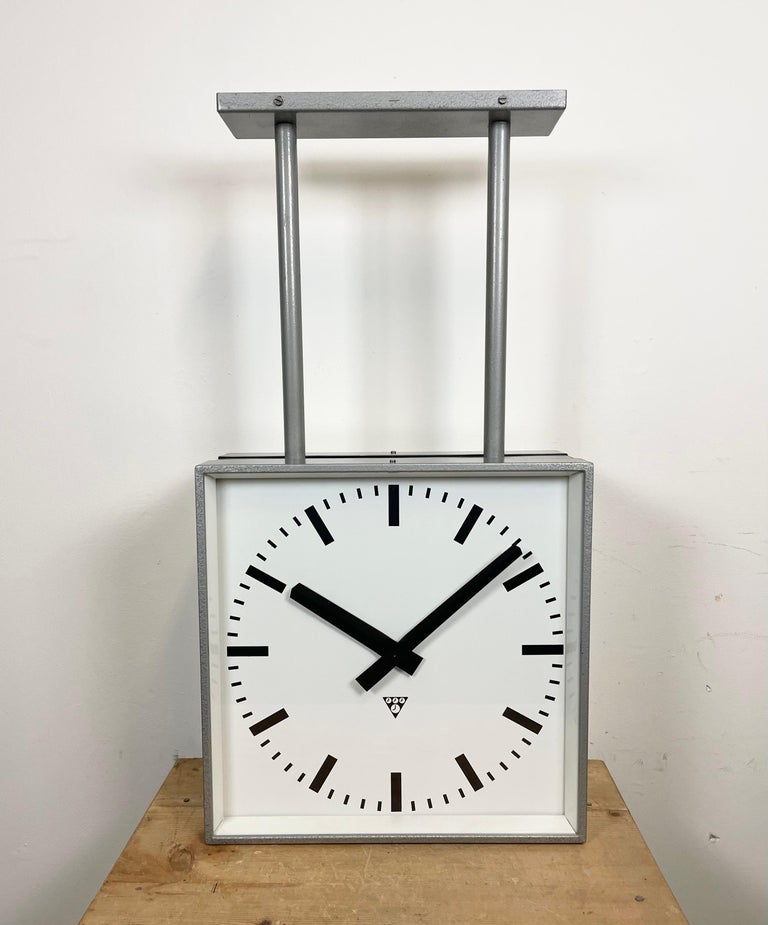 Large Square Industrial Double-Sided Factory Clock from Pragotron ...