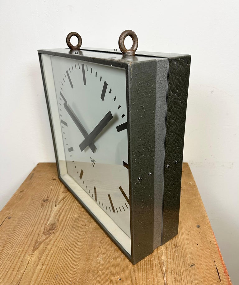 Large Square Industrial Double-Sided Factory Hanging Clock from ...