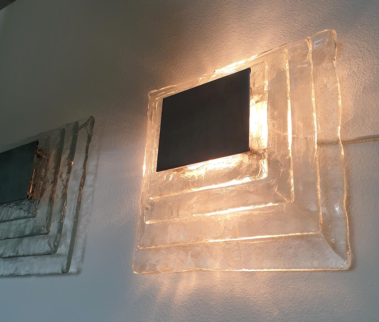 Mid Century Modern Murano Glass Large Square Sconces, by Mazzega - a ...