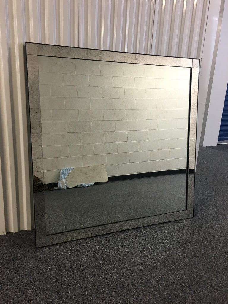 Large Square Mirror with Antiqued Glass, 21st Century at 1stDibs