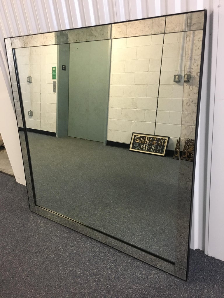 Large Square Mirror with Antiqued Glass, 21st Century at 1stDibs