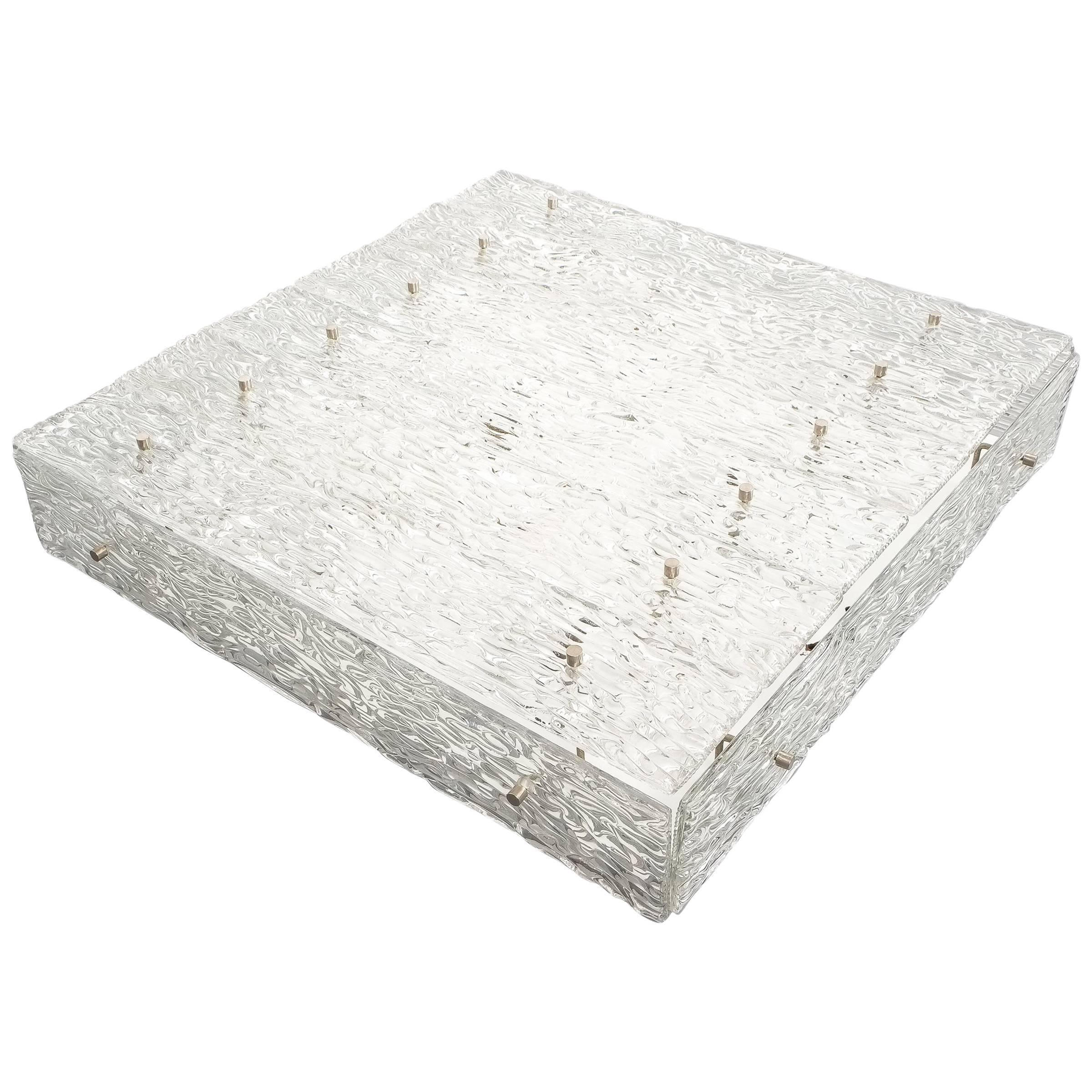 Large Square Textured Thick Glass and Brass Flush Mount J.T Kalmar ...
