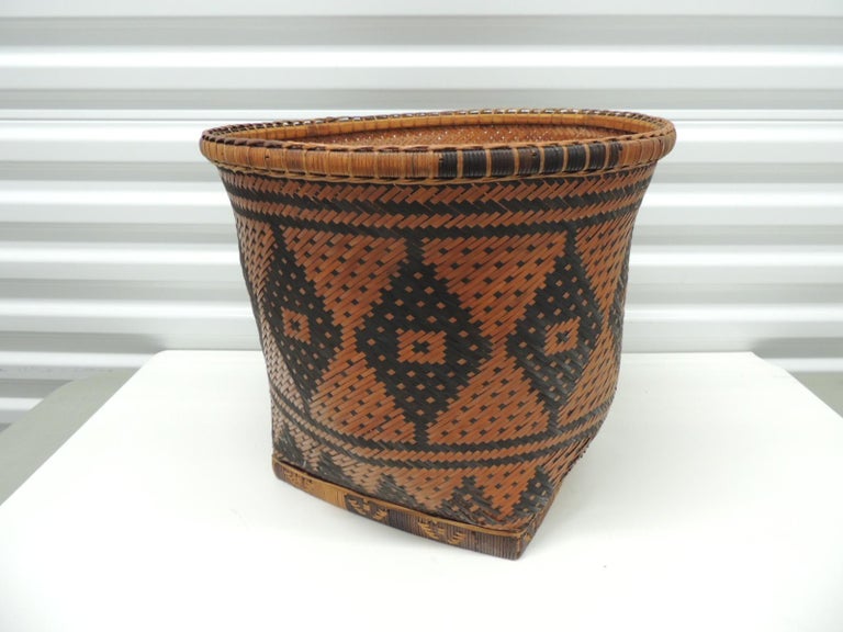 Large Square Woven Asian Decorative Basket For Sale at 1stDibs