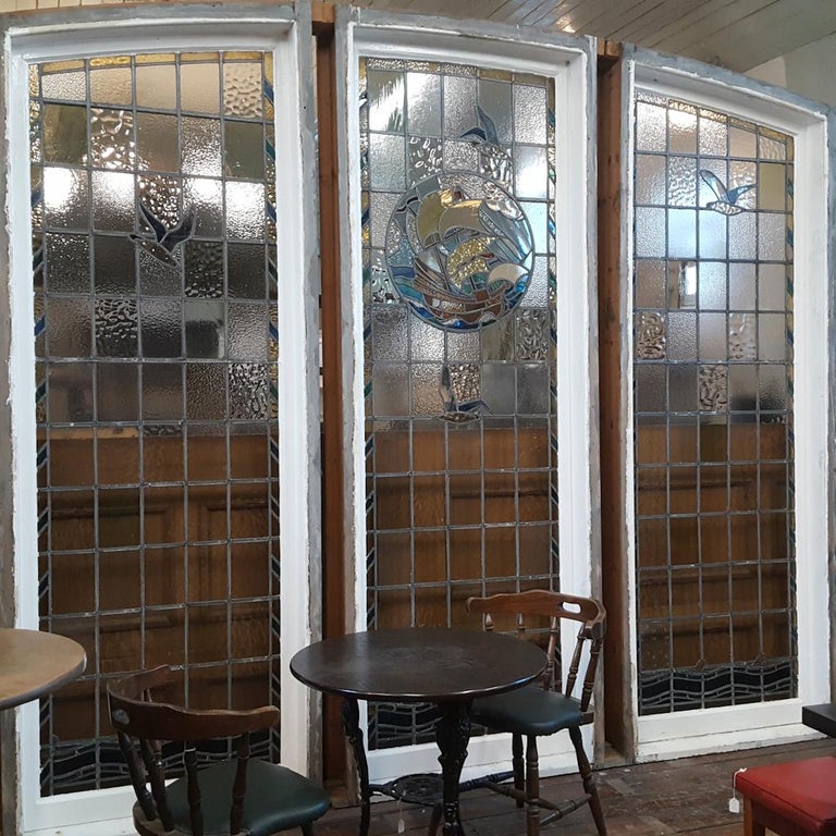 Large Stained Glass Triptych Window For Sale at 1stDibs