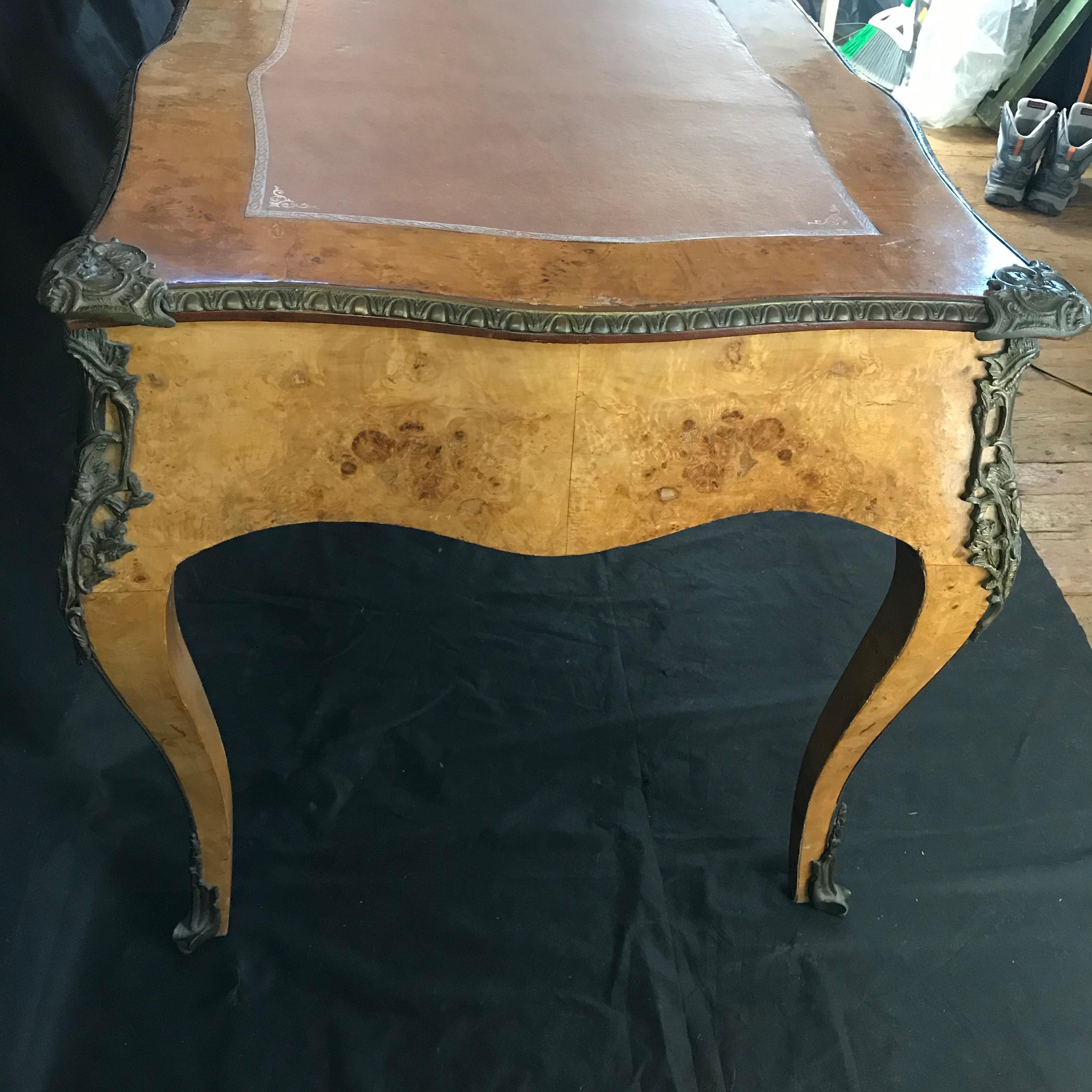 Large Stately French Louis XV Style Bureau Plat Burled Desk or Writing ...