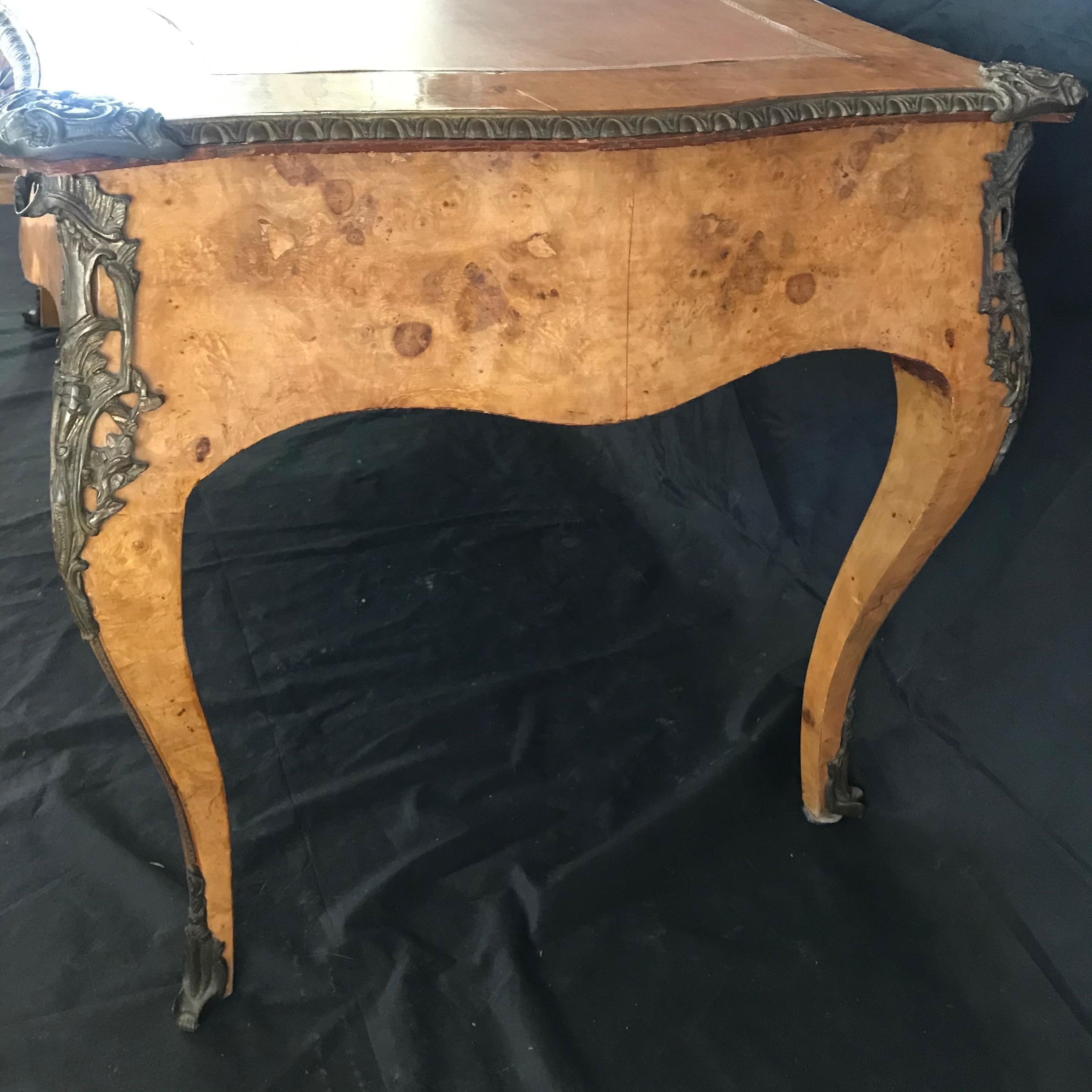 Large Stately French Louis XV Style Bureau Plat Burled Desk or Writing ...