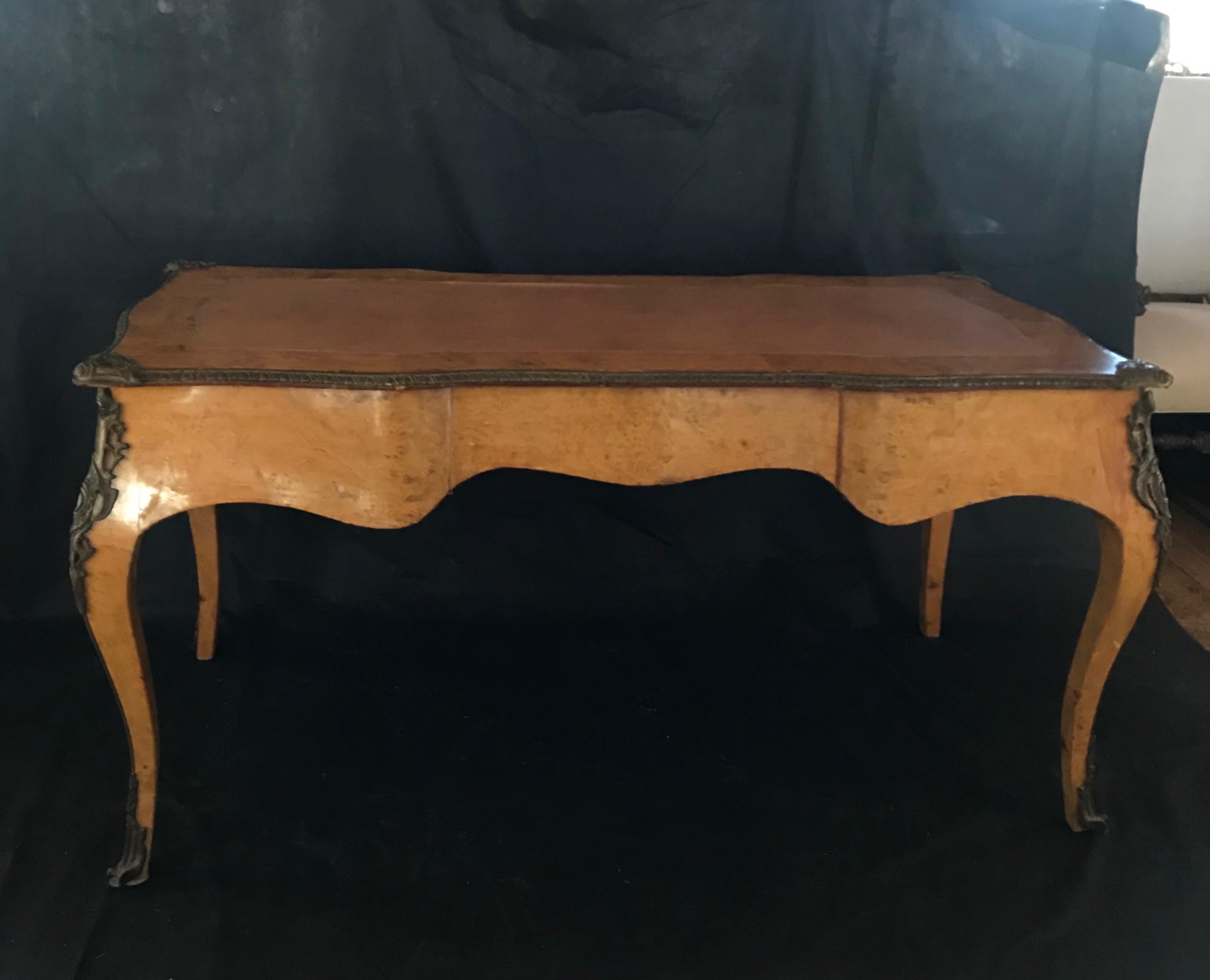 Large Stately French Louis XV Style Bureau Plat Burled Desk or Writing ...