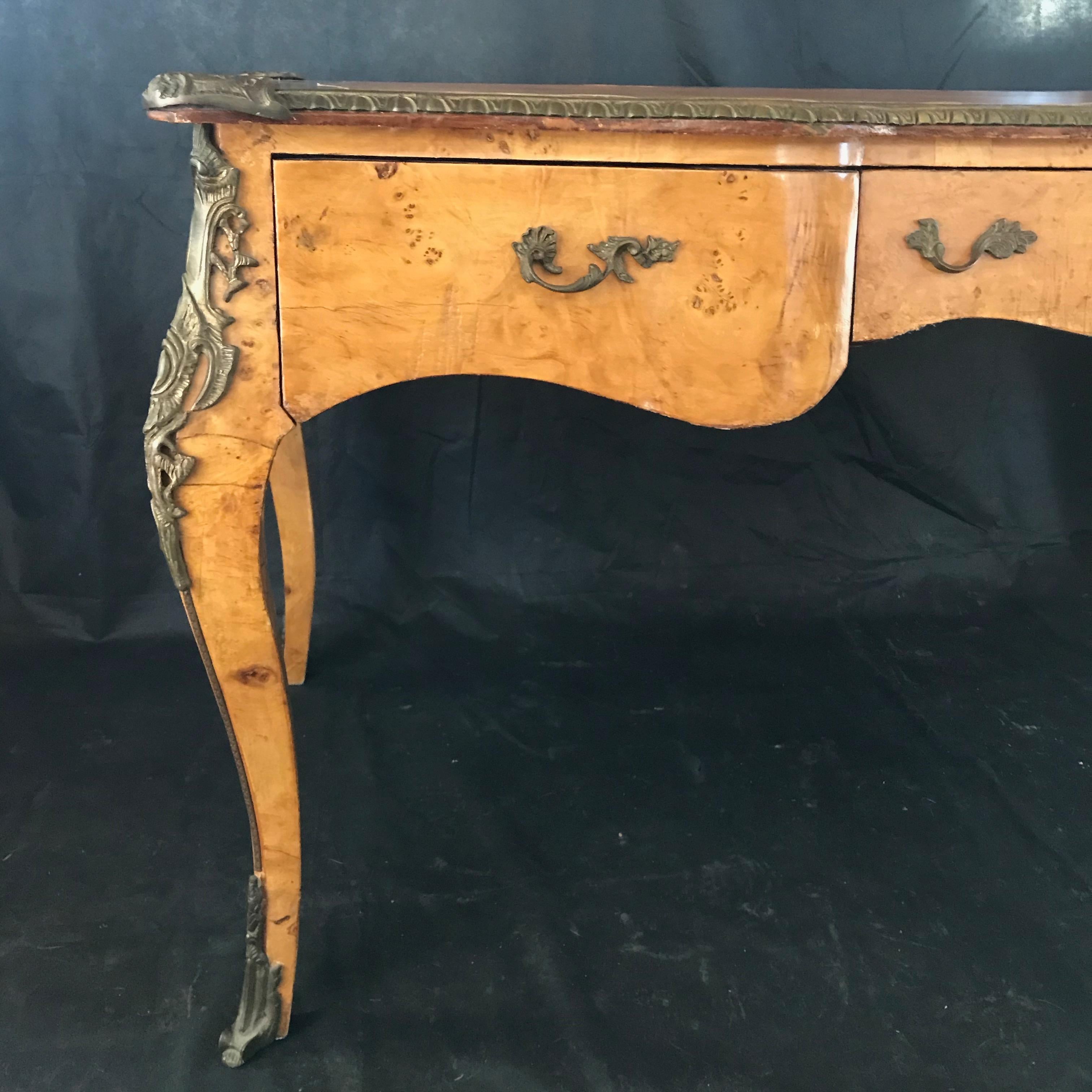 Large Stately French Louis XV Style Bureau Plat Burled Desk or Writing ...