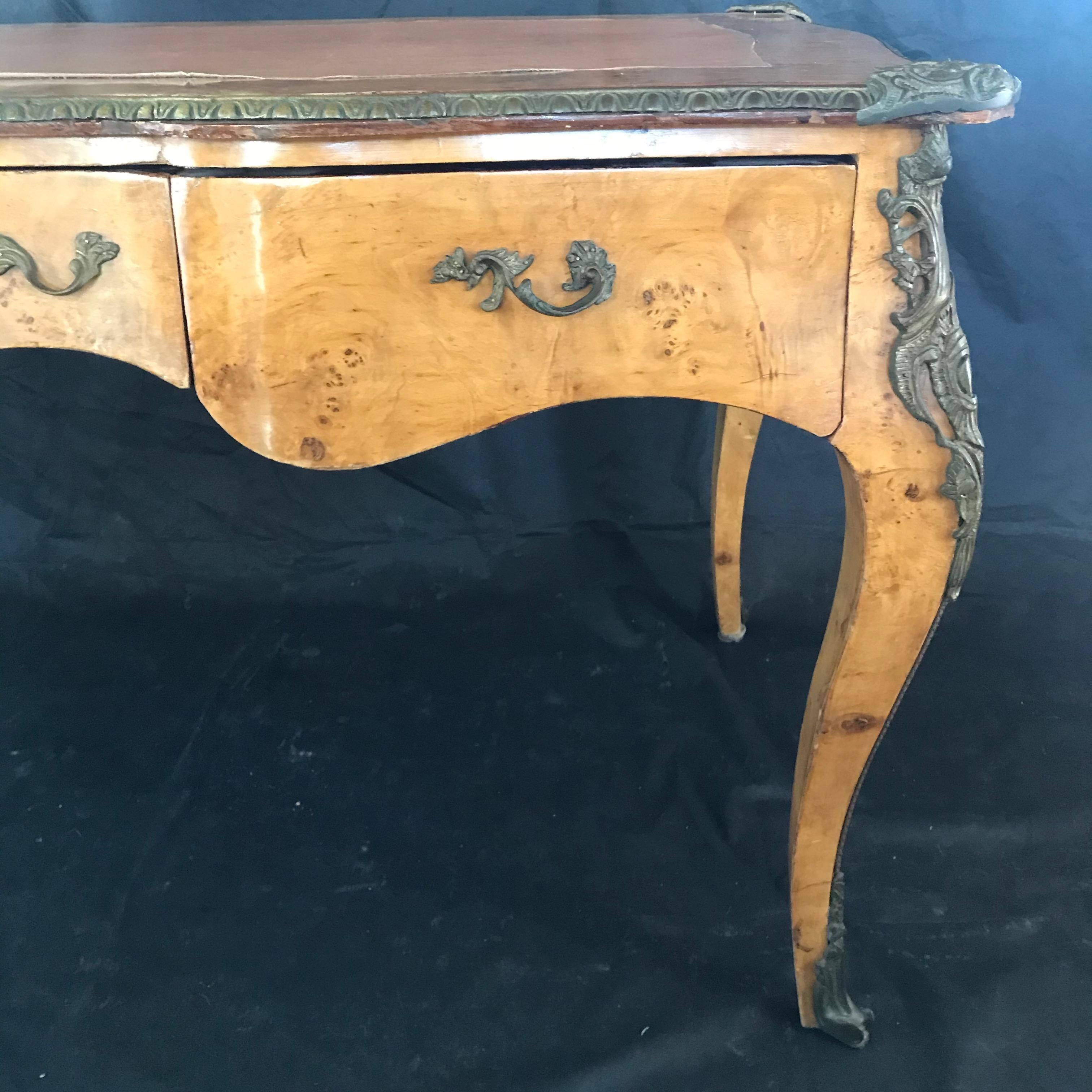 Large Stately French Louis XV Style Bureau Plat Burled Desk or Writing ...