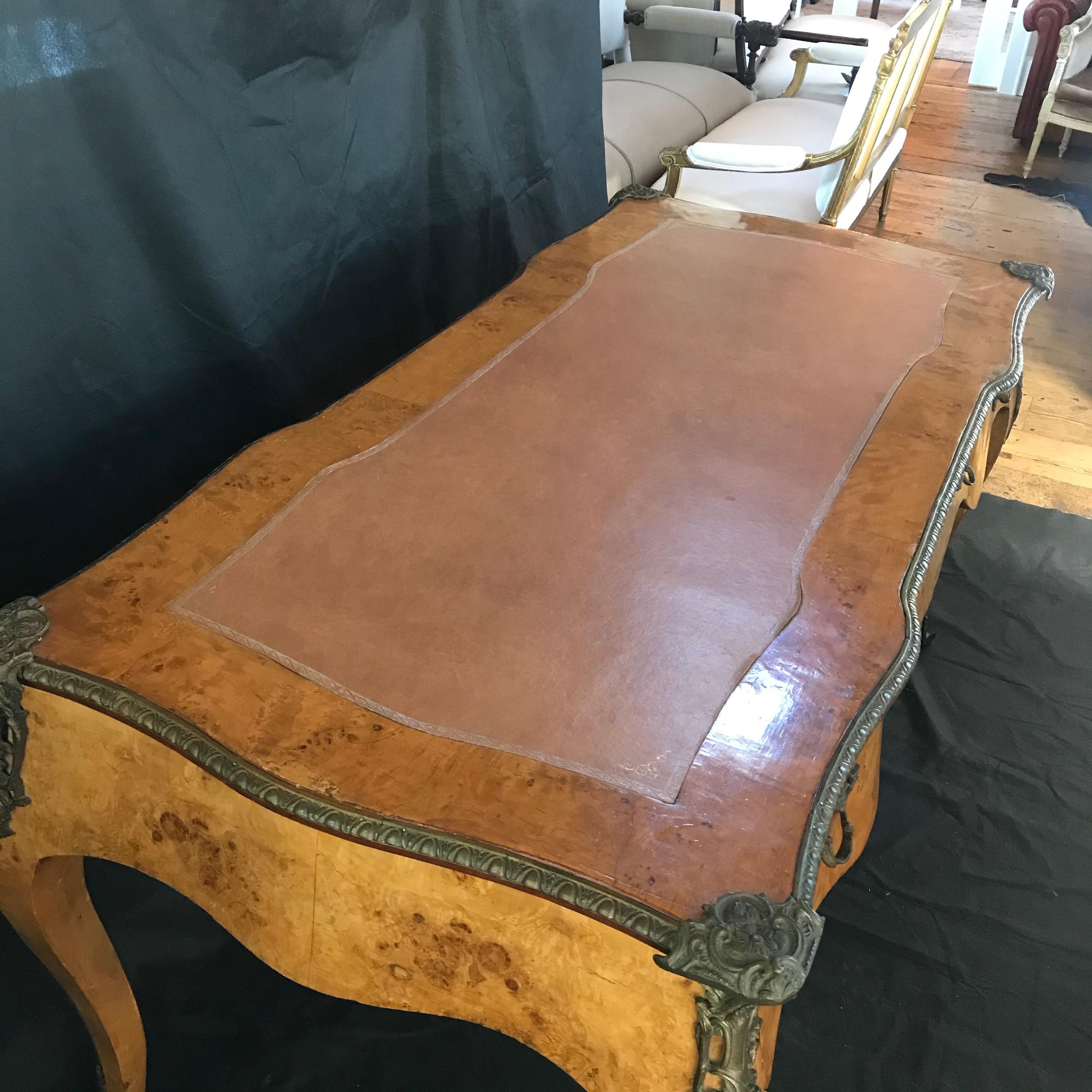 Large Stately French Louis XV Style Bureau Plat Burled Desk or Writing ...
