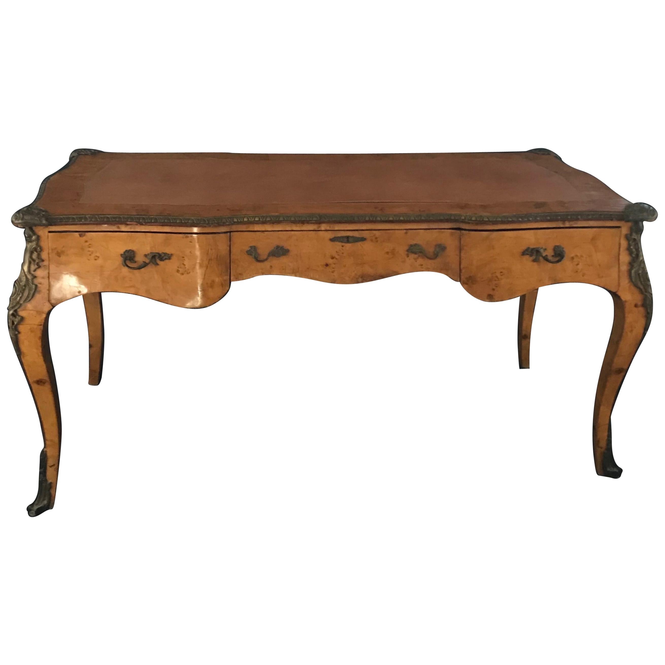 Large Stately French Louis XV Style Bureau Plat Burled Desk or Writing ...