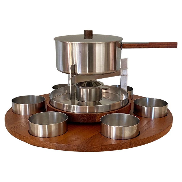 Large Steel and Teak Peter Holmblad Fondue Set for Stelton Denmark at ...