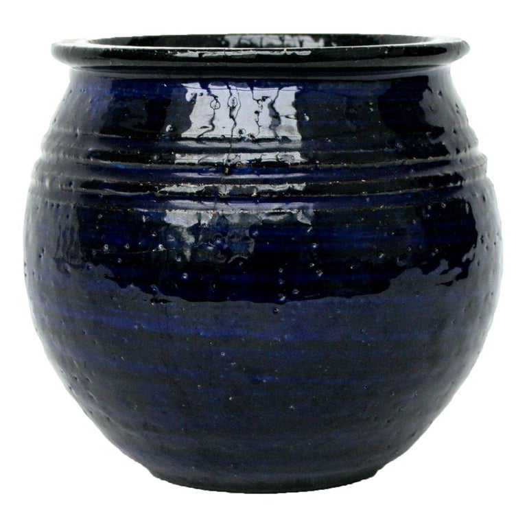 Large "Steninge Lergods Fabrik" Pot in Blue Glazed Ceramic from Sweden ...