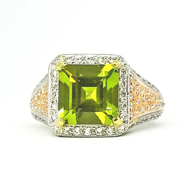 3.55Ct Step Cut Burmese Peridot Diamond Cocktail Ring Platinum 18K Rose ...