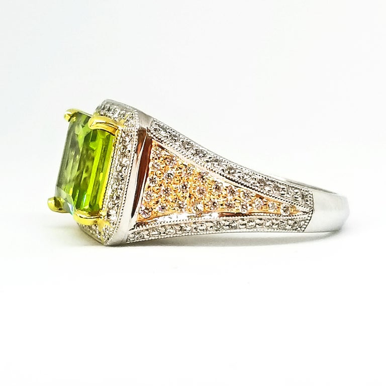 3.55Ct Step Cut Burmese Peridot Diamond Cocktail Ring Platinum 18K Rose ...
