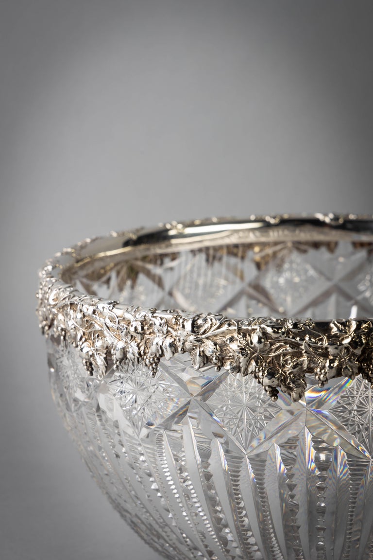 Large Sterling Silver and Brilliant Glass Bowl, Gorham, circa 1900 For ...