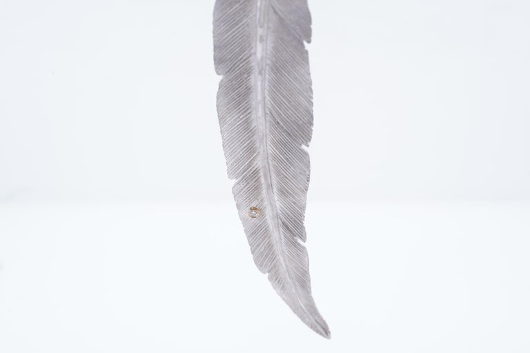 Large Sterling Silver Detailed Bird Feather Pendant w/ Diamond Detail ...