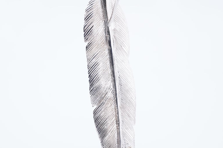 Large Sterling Silver Detailed Bird Feather Pendant w/ Diamond Detail ...