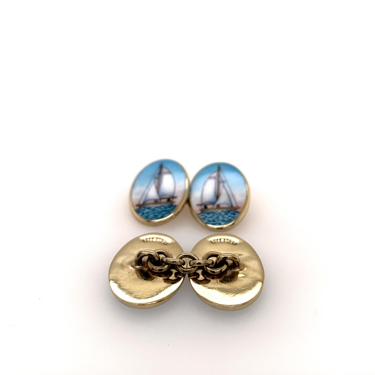 Large Sterling Silver and Enamel Sailboat Cufflinks For Sale at 1stDibs