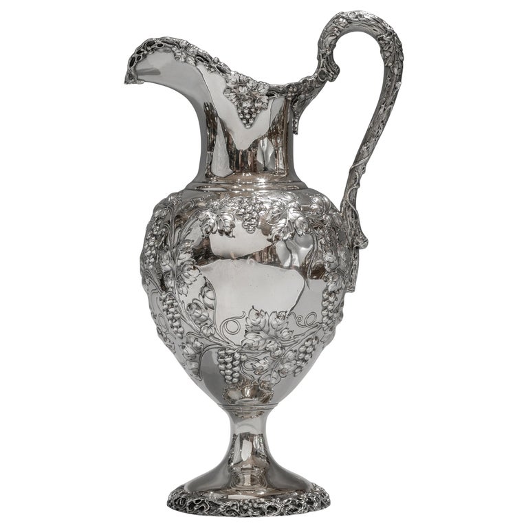 Large Sterling Silver Gilt Wine Pitcher, circa 1900 For Sale at 1stDibs