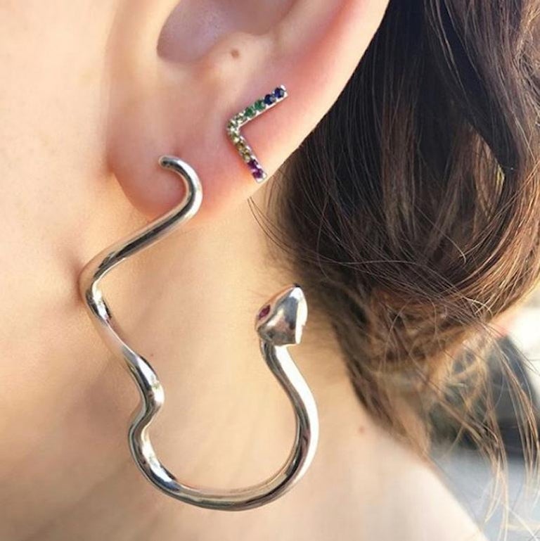 Large Sterling Sliver Signature Snake Hoops For Sale at 1stDibs