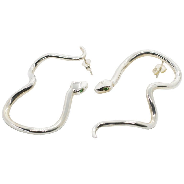 Large Sterling Sliver Signature Snake Hoops For Sale at 1stDibs