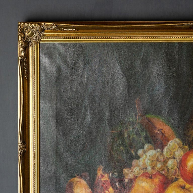 Large Still Life Depicting Fruit and Dinnerware, 19th Century Antique ...