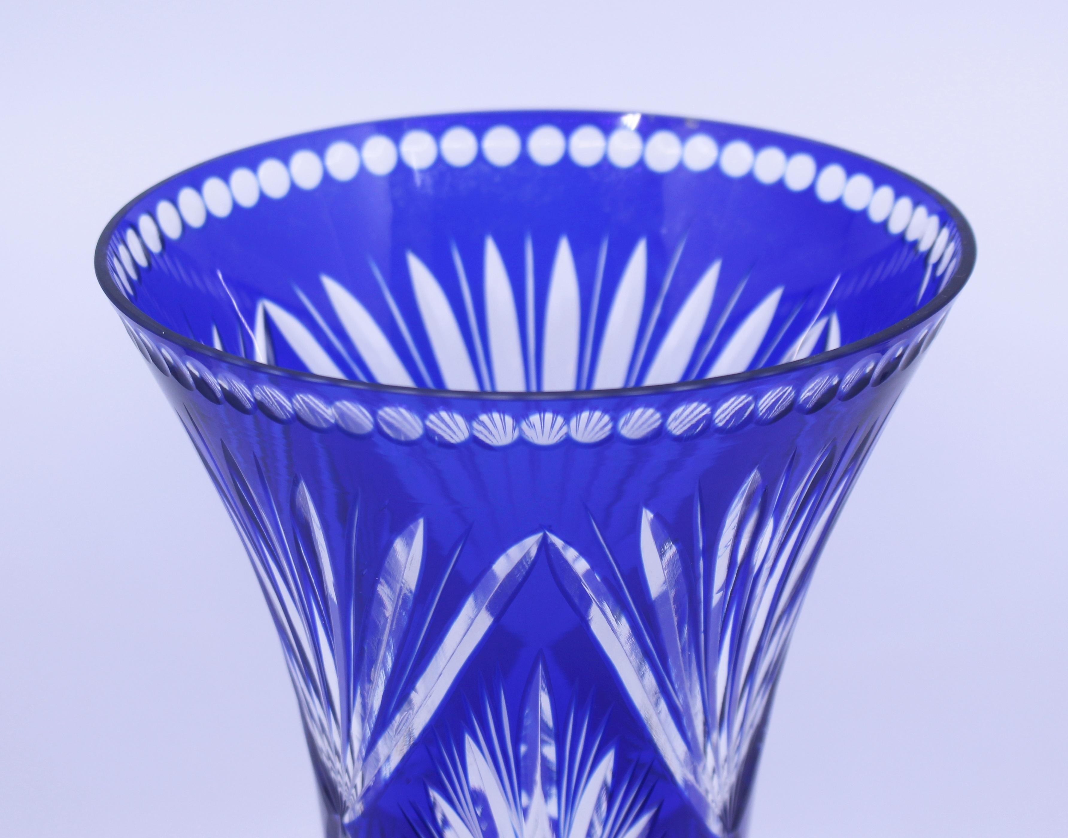 Large Stourbridge Glass Blue Overlay Crystal Vase For Sale at 1stDibs