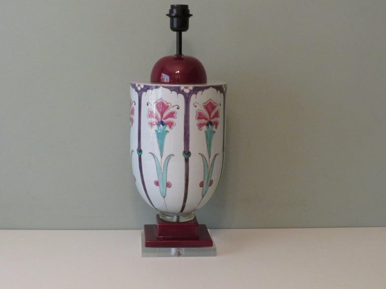 Large Striking Ceramic Lamp Base with Art Nouveau Inspired Floral ...