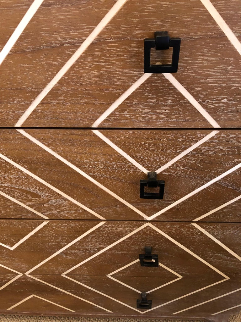 Large Striking Cerused Wood Chest of Drawers with Cream Geometric Inlay ...