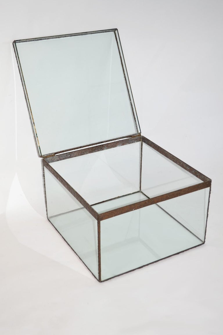 Large Studio Brutalist 1970s Glass and Bronze Box or Side Table at 1stDibs