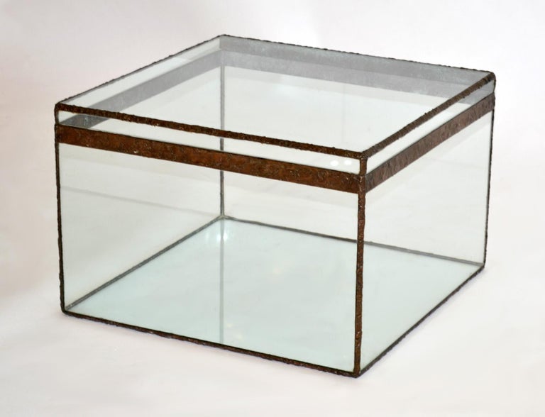 Large Studio Brutalist 1970s Glass and Bronze Box or Side Table at 1stDibs
