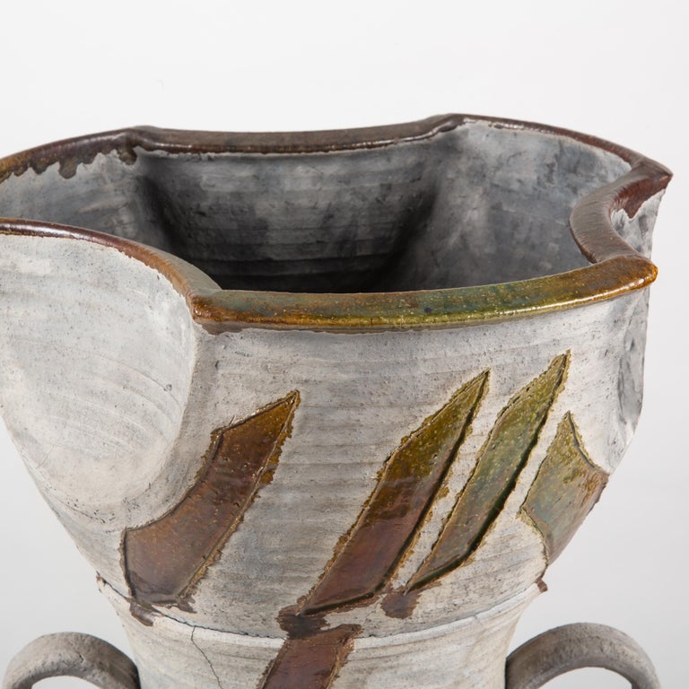 Large Studio Ceramic Glazed Vessel with Handles For Sale at 1stDibs