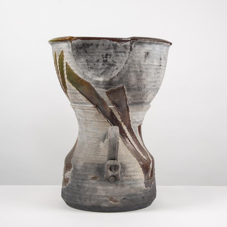 Large Studio Ceramic Glazed Vessel with Handles For Sale at 1stDibs