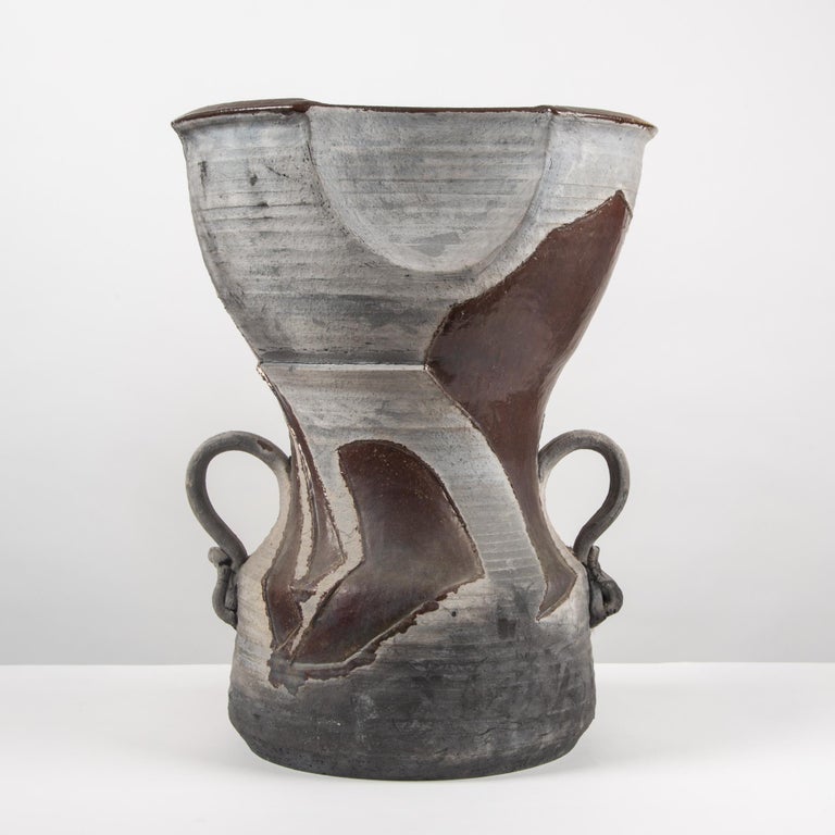 Large Studio Ceramic Glazed Vessel with Handles For Sale at 1stDibs