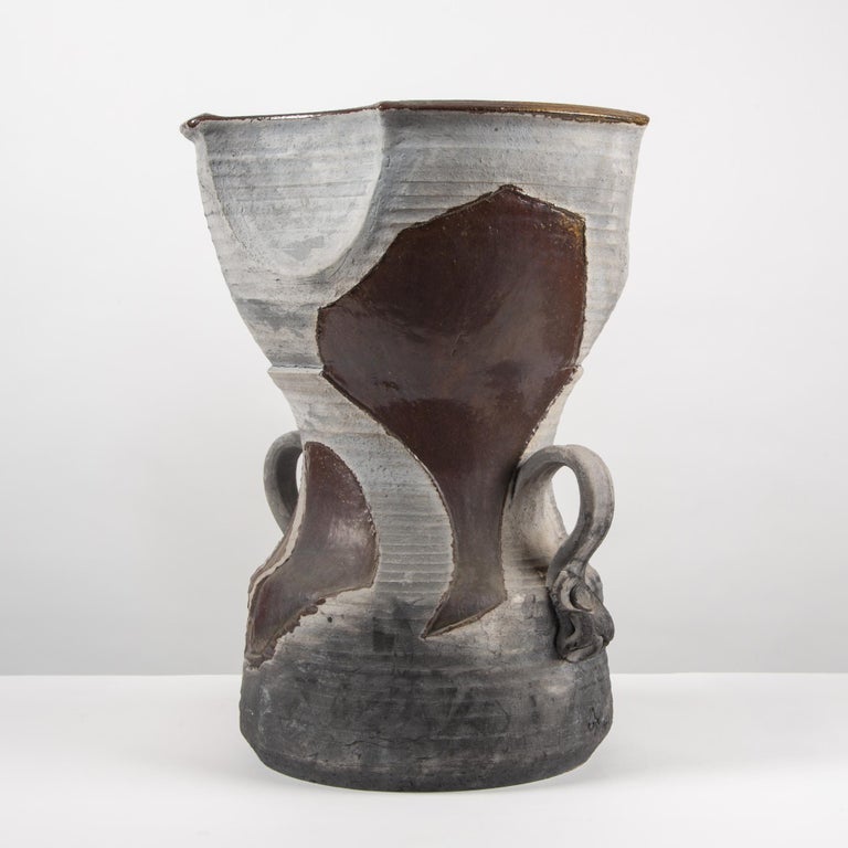 Large Studio Ceramic Glazed Vessel with Handles For Sale at 1stDibs