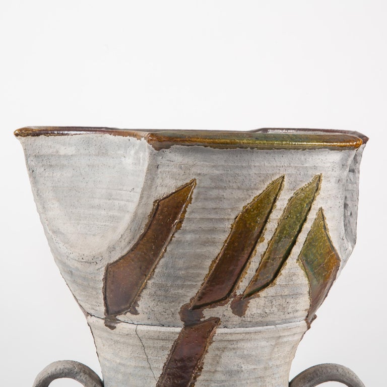 Large Studio Ceramic Glazed Vessel with Handles For Sale at 1stDibs