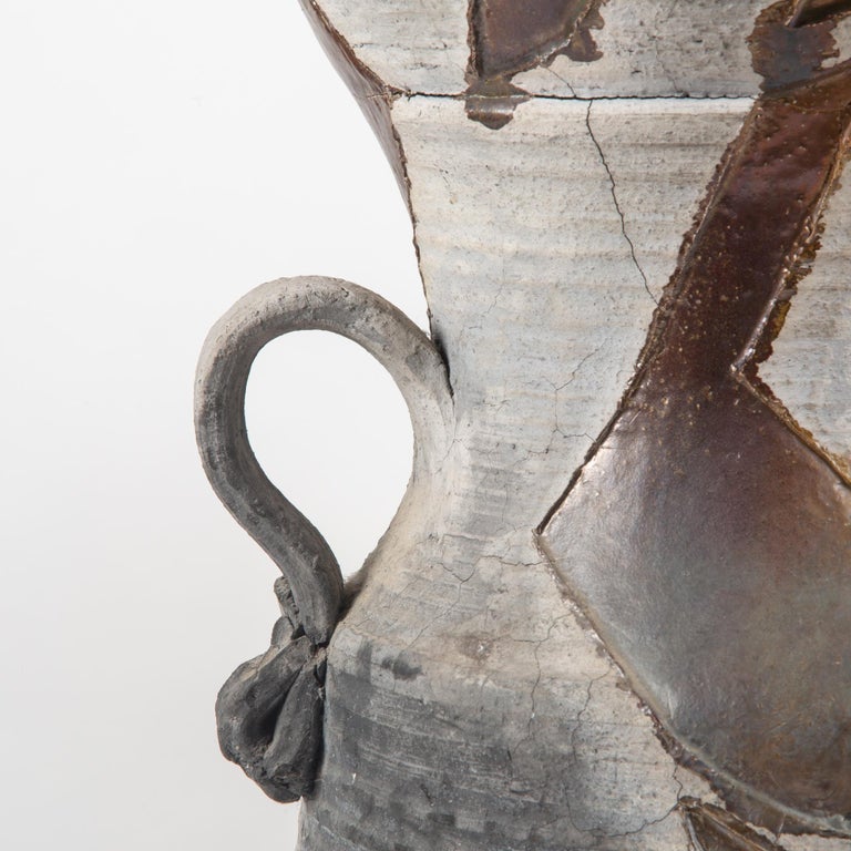 Large Studio Ceramic Glazed Vessel with Handles For Sale at 1stDibs