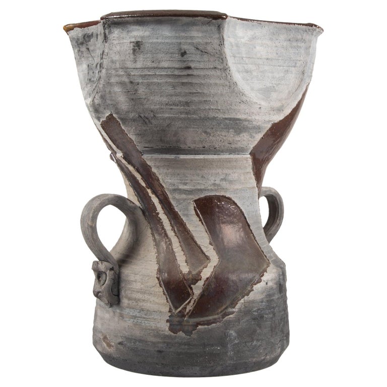 Large Studio Ceramic Glazed Vessel with Handles For Sale at 1stDibs