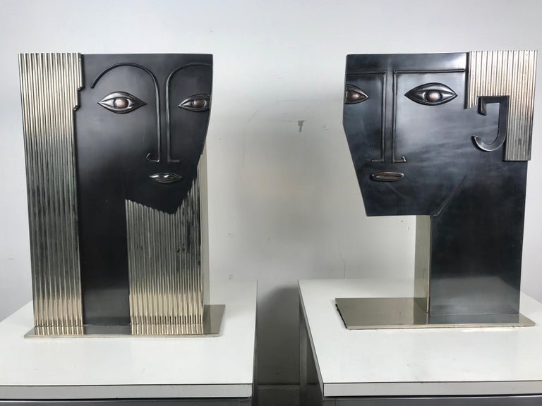 Large Stylized Man and Woman Face Vases Art Deco Style after Franz ...