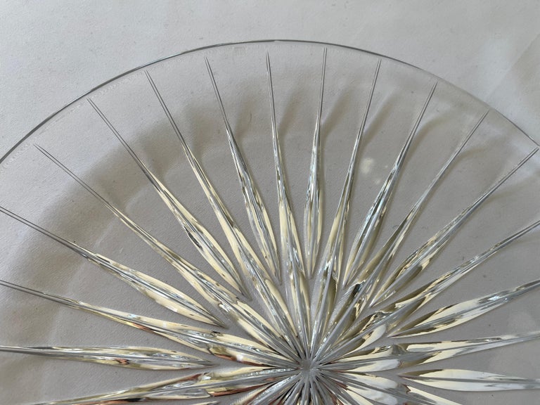 Large Sunburst Design Cut Glass Starburst Round Serving Platter Plate ...