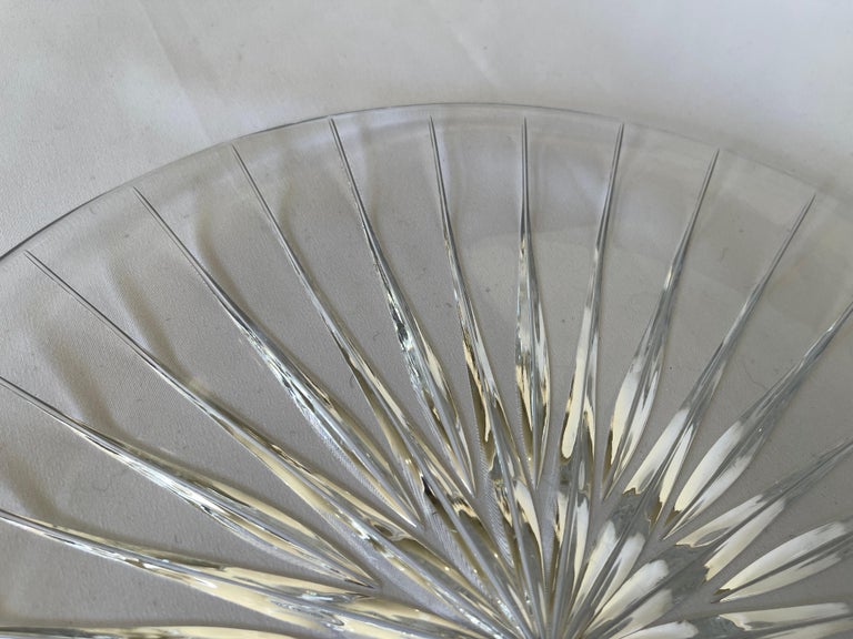Large Sunburst Design Cut Glass Starburst Round Serving Platter Plate ...