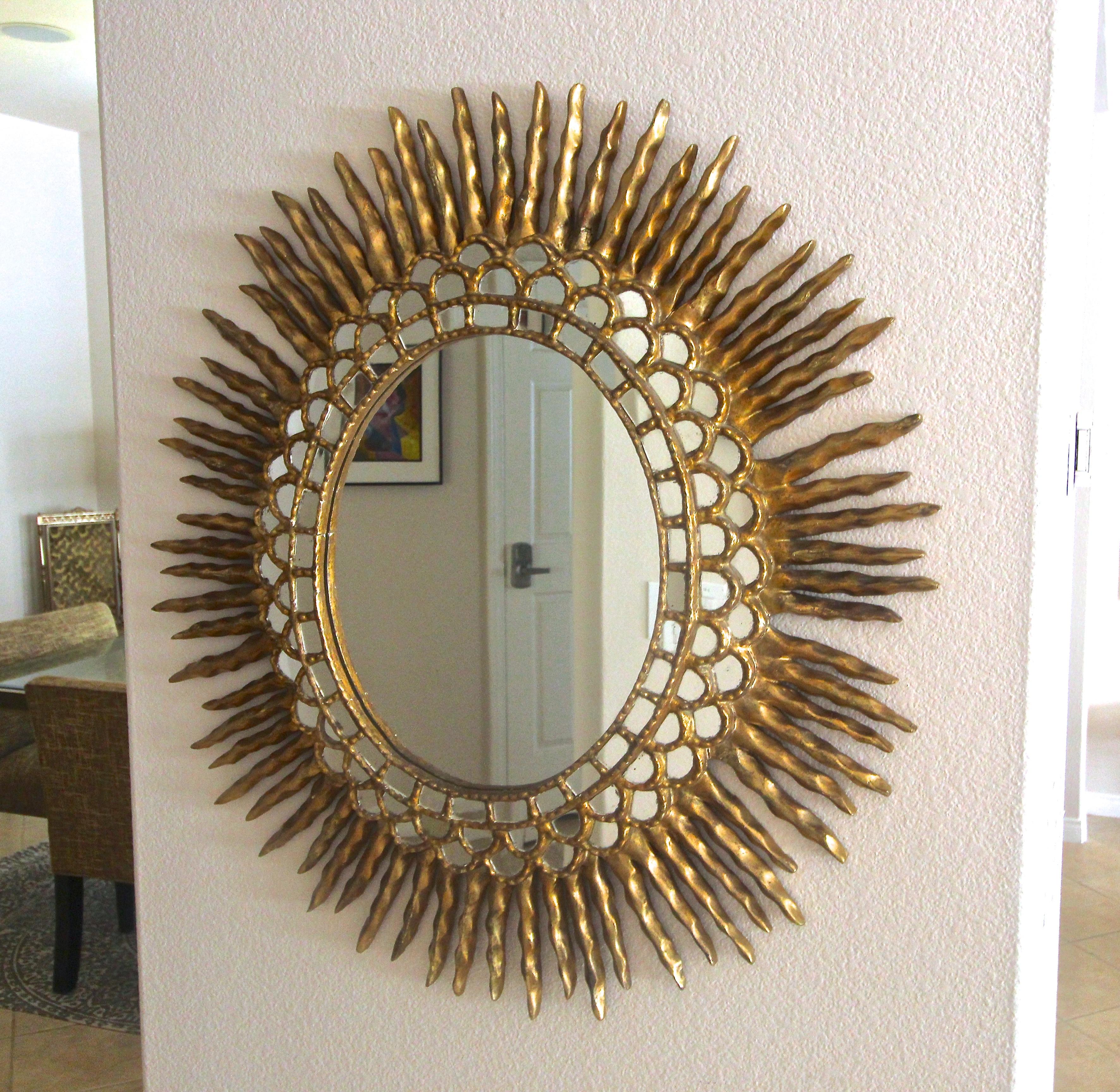 Large Sunburst Oval Giltwood Spanish Colonial Wall Mirror at 1stDibs ...