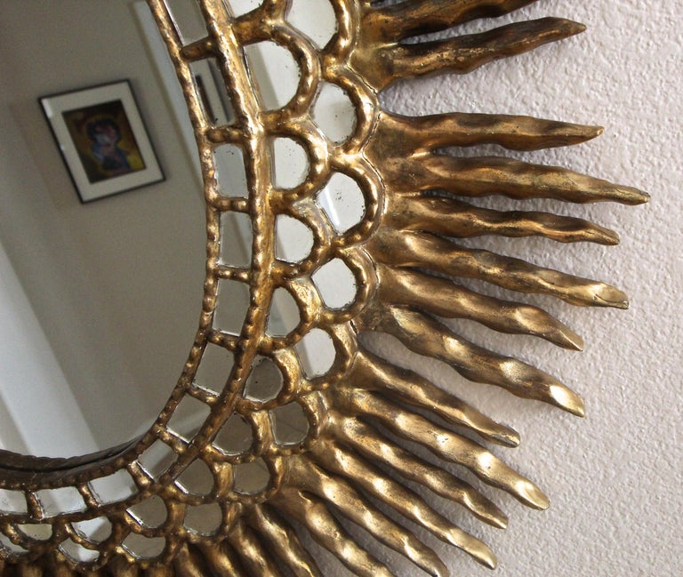 Large Sunburst Oval Giltwood Spanish Colonial Wall Mirror at 1stDibs