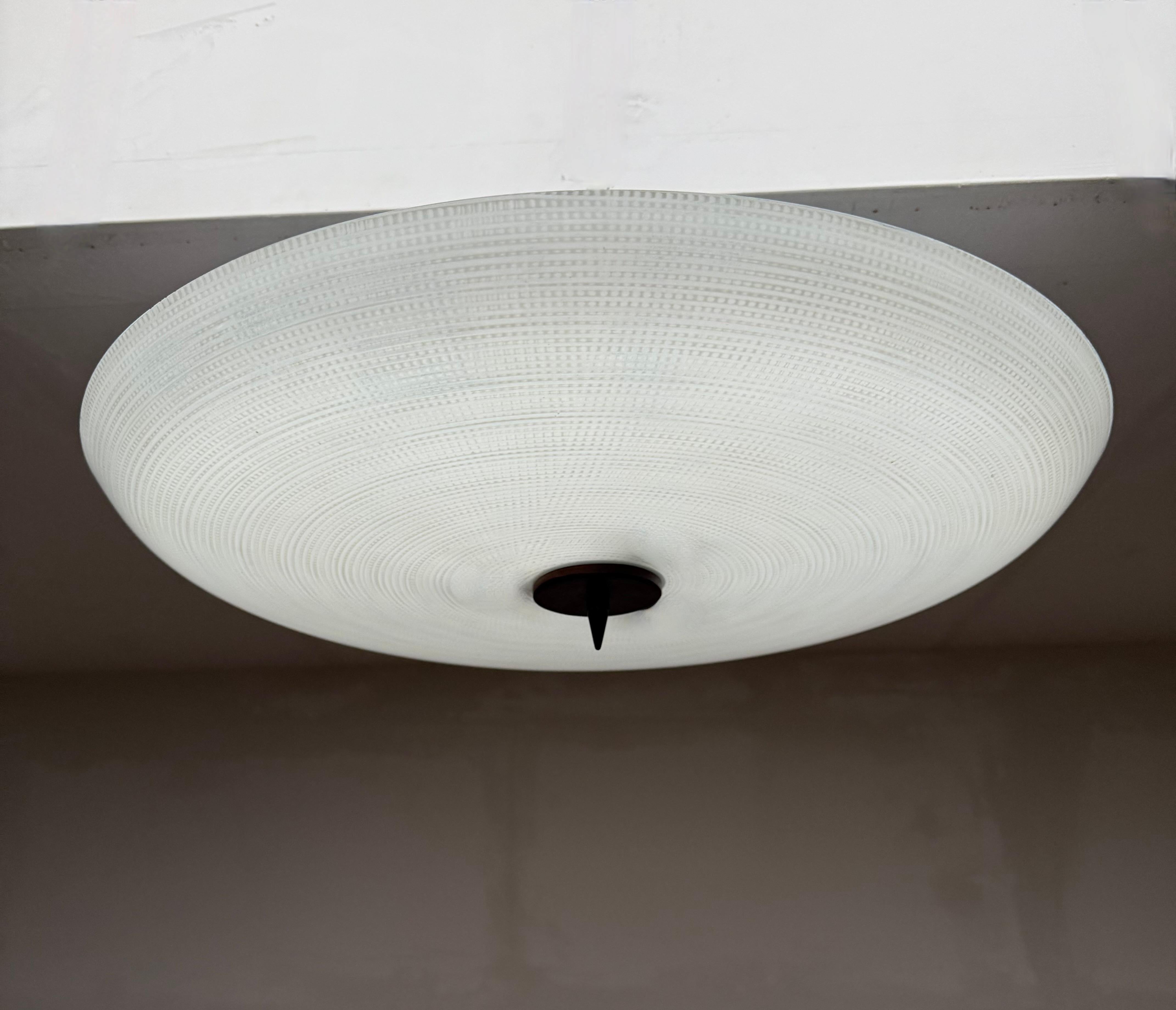 Large Superb Condition 3 Light Midcentury Modern Glass Flush Mount with ...