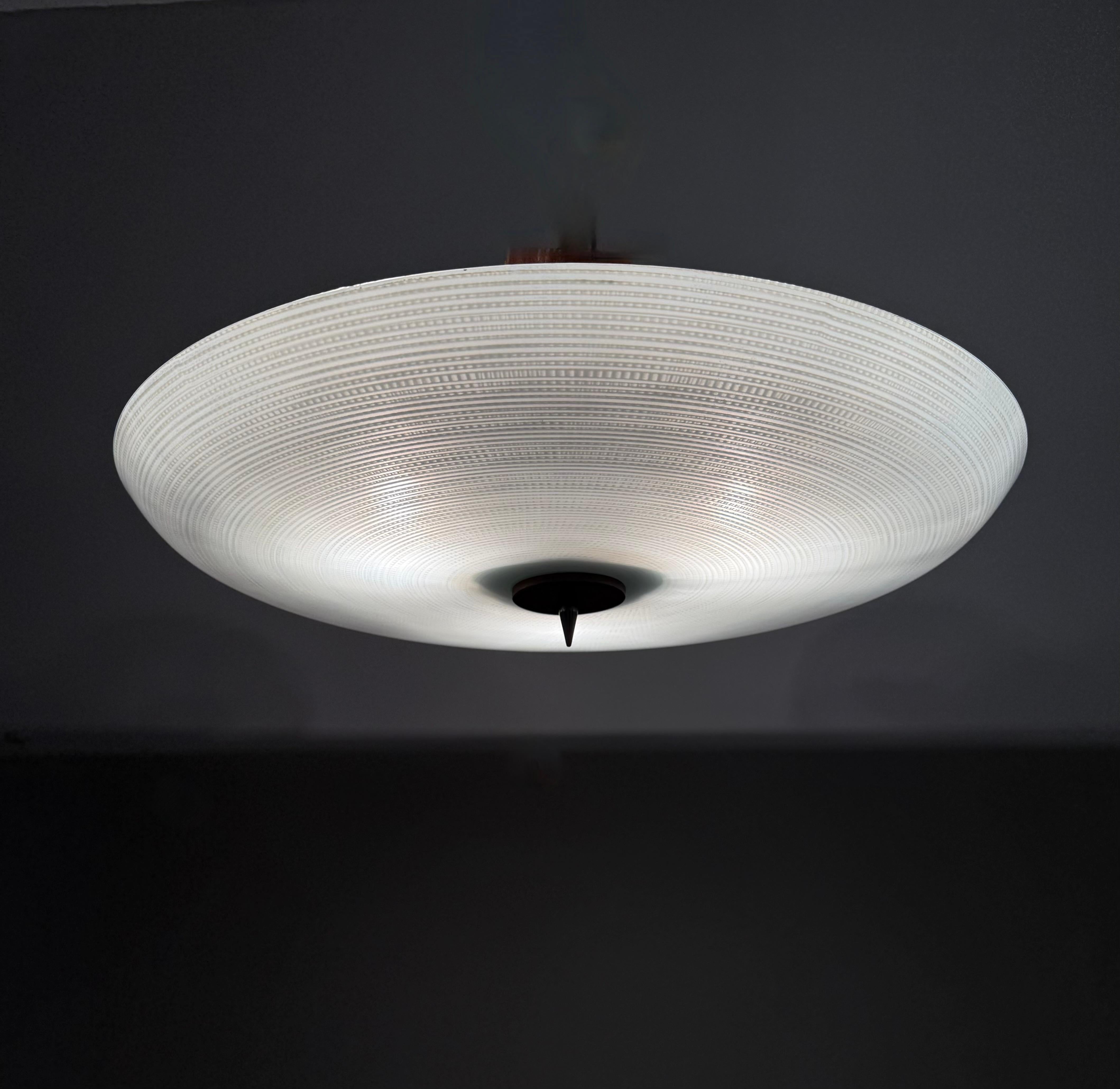 Large Superb Condition 3 Light Midcentury Modern Glass Flush Mount with ...