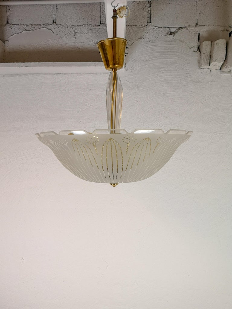 Large Swedish Orrefors Textured Glass Ceiling Fixture For Sale at 1stDibs