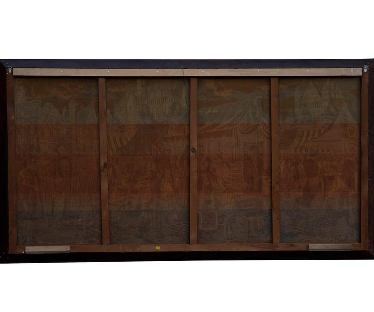 Large Tapestry Featuring a Medieval Market Scene in Wood Frame For Sale ...